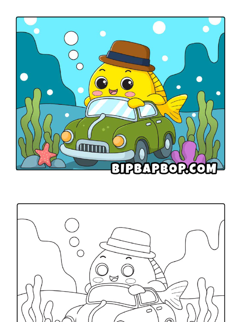 Fish Driving Under The Sea Coloring Page | PDF