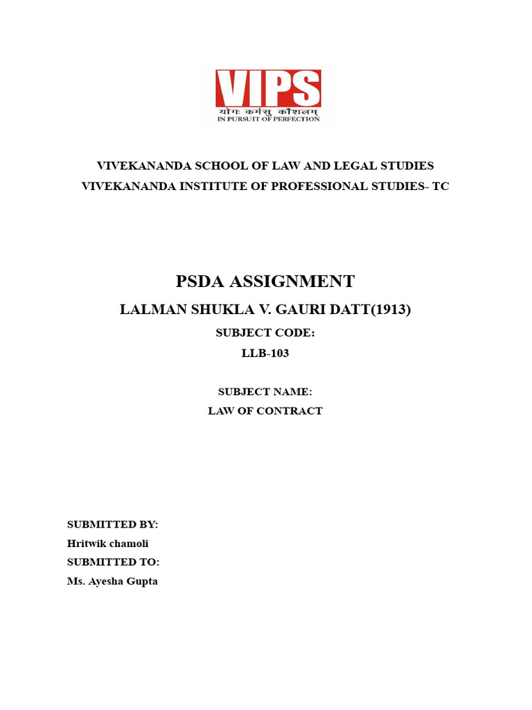 Lalman Shukla v. Gauri Dutt Case Analysis | PDF | Offer And Acceptance ...
