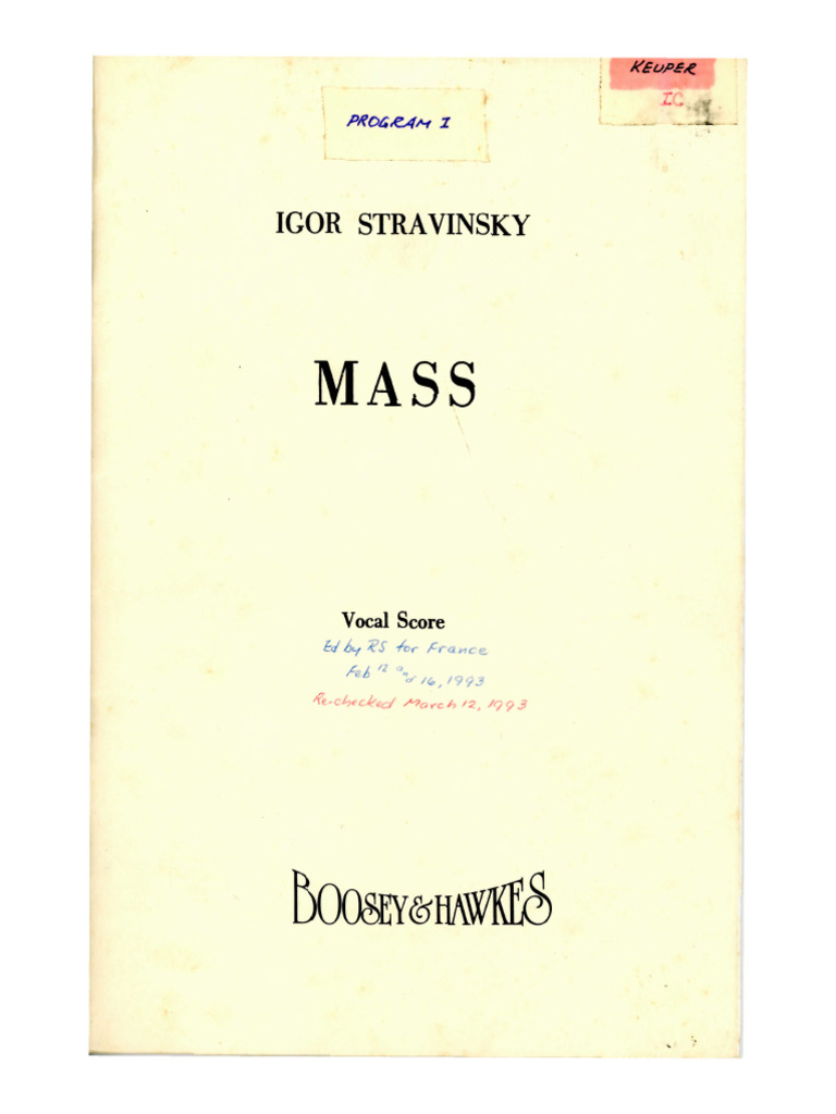 Stravinsky+Mass+Piano Vocal | PDF