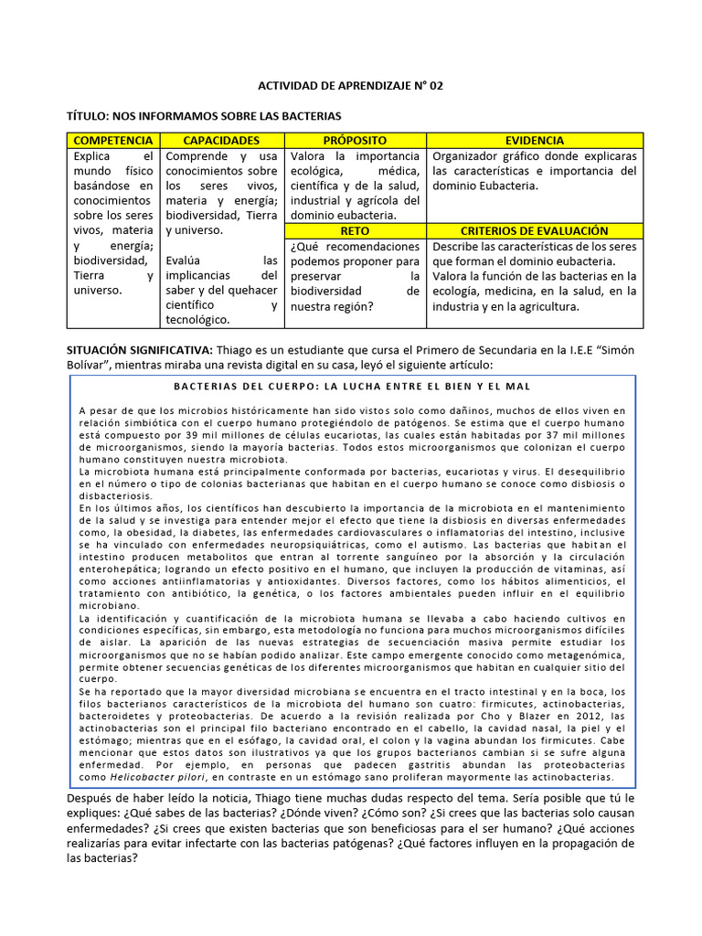 Actividad de Aprendizaje n2 Eda 8 | PDF | Las bacterias | Reproducción
