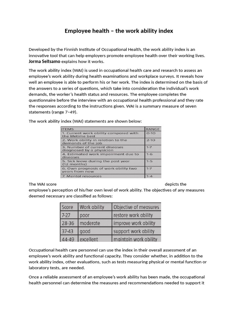 Work Ability | PDF | Occupational Safety And Health | Employment