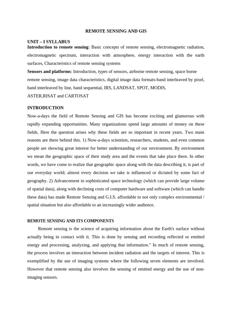 RS&GIS UNIT-1 MATERIAL | PDF | Electromagnetic Radiation | Infrared