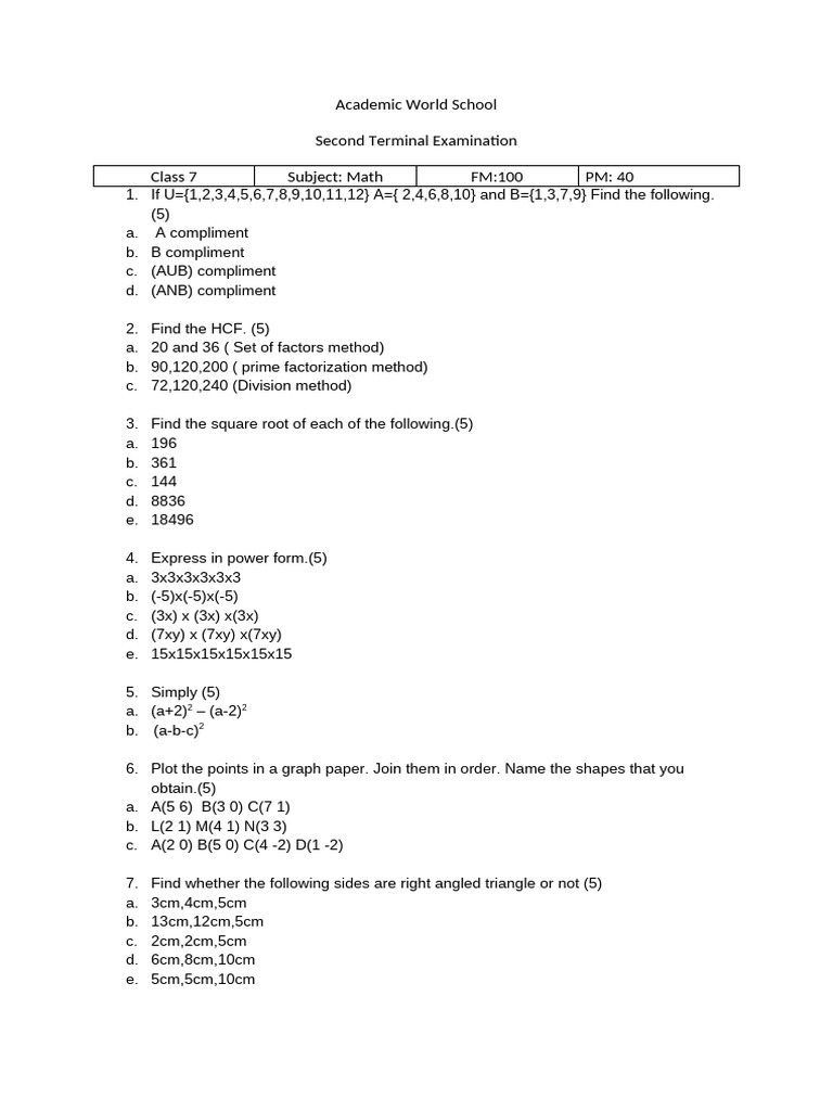 Class 7 Math Pdf 