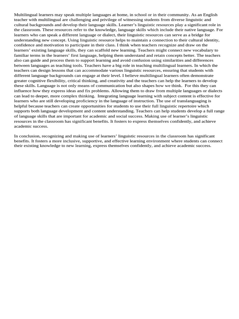 Multilingual learners may speak multiple languages at home | PDF | Multilingualism | Learning