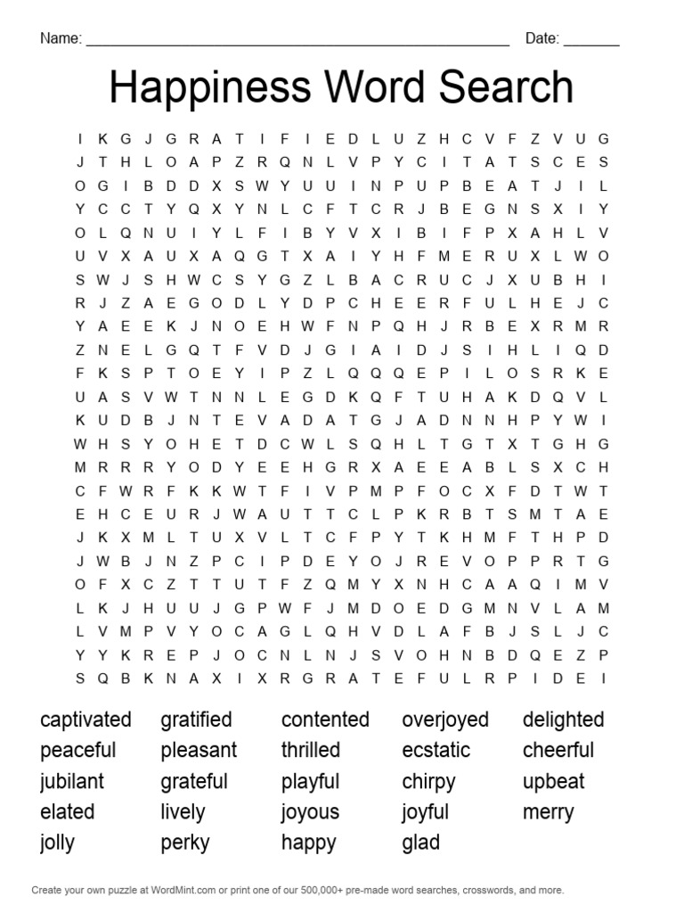 Happiness_Word_Search | PDF | Puzzles | Word Puzzles