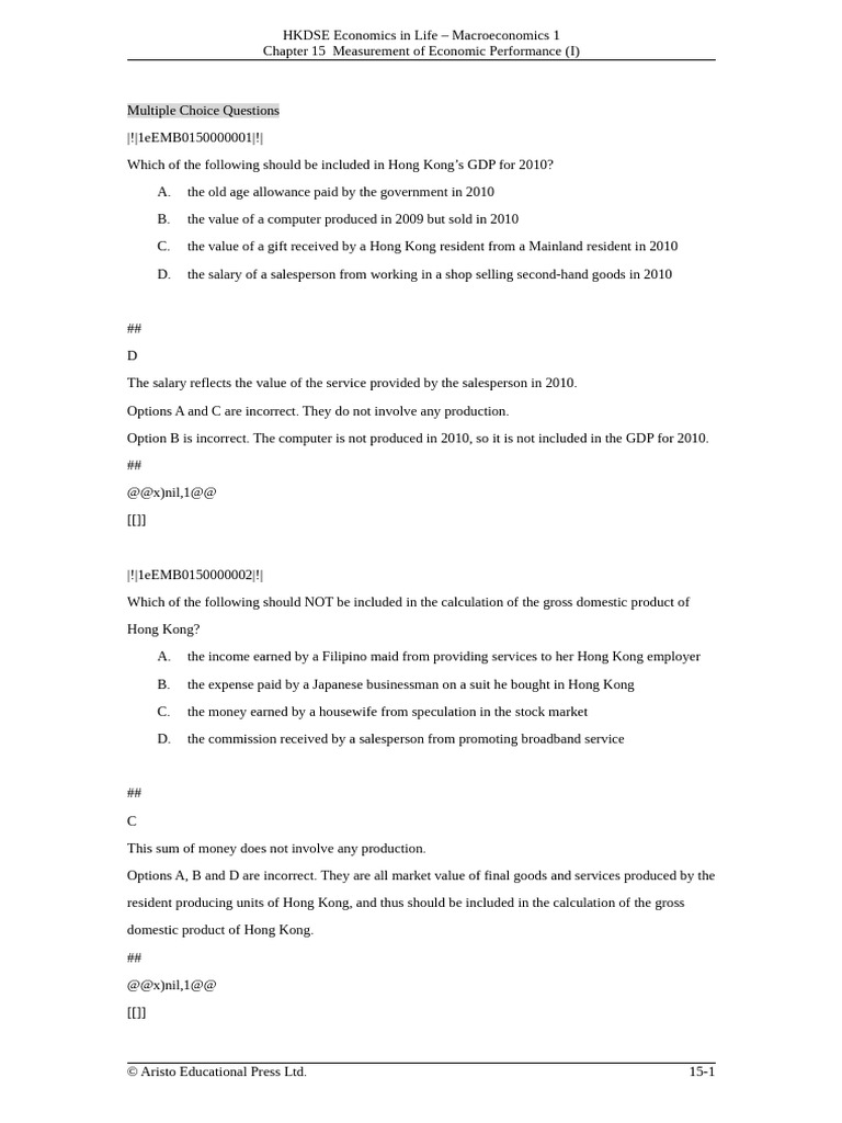 Chp15 Measurement of Economic Performance (I) ANS | PDF | National ...
