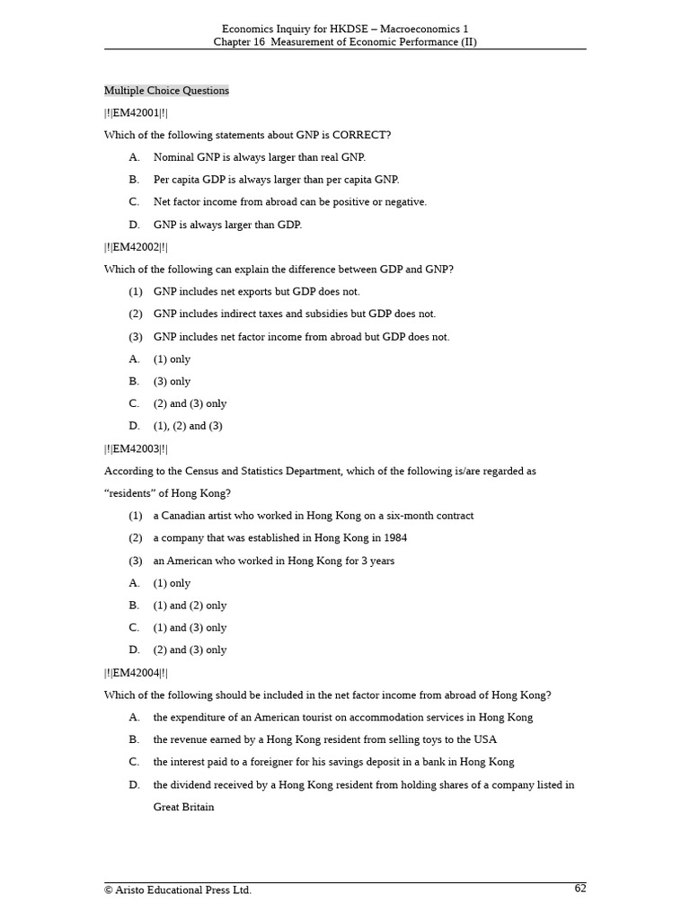 Chp16 Measurement of Economic Performance (II) Exersice | PDF ...