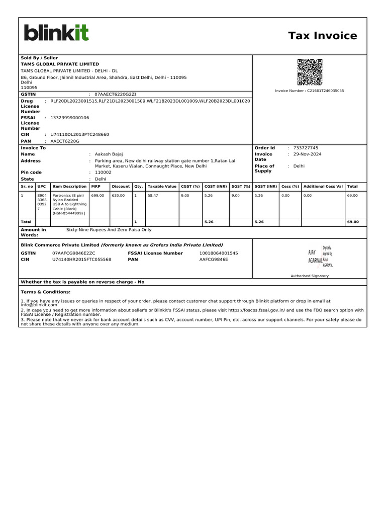 Tax Invoice for Aakash Bajaj - Delhi | PDF | Invoice | Economy Of India