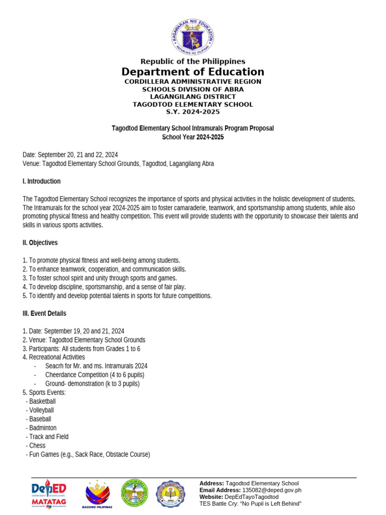 SCHOOL INTRAMS 2024 ACTIVITY PROPOSAL | PDF | Sports