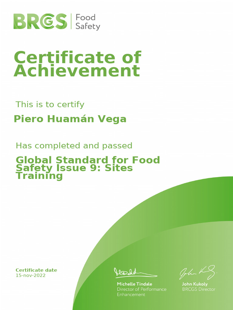 BRCgs (Huamán Vega, Piero Antonio) - CERTIFICADO. | PDF