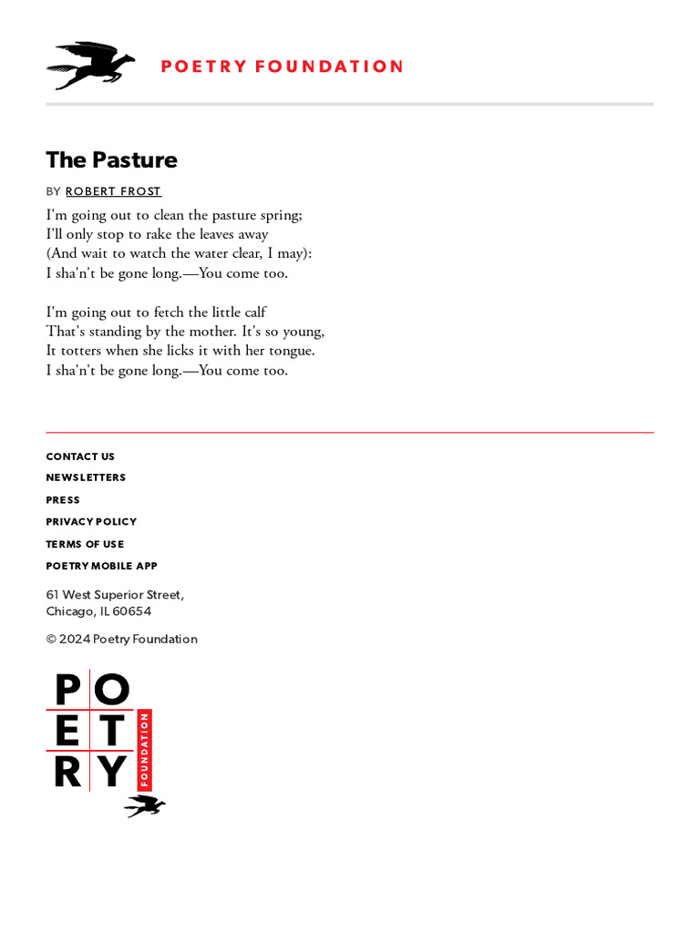 The Pasture by Robert Frost _ Poetry Foundation | PDF