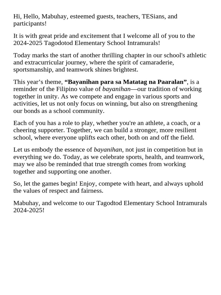 welcome remarks intrams | PDF