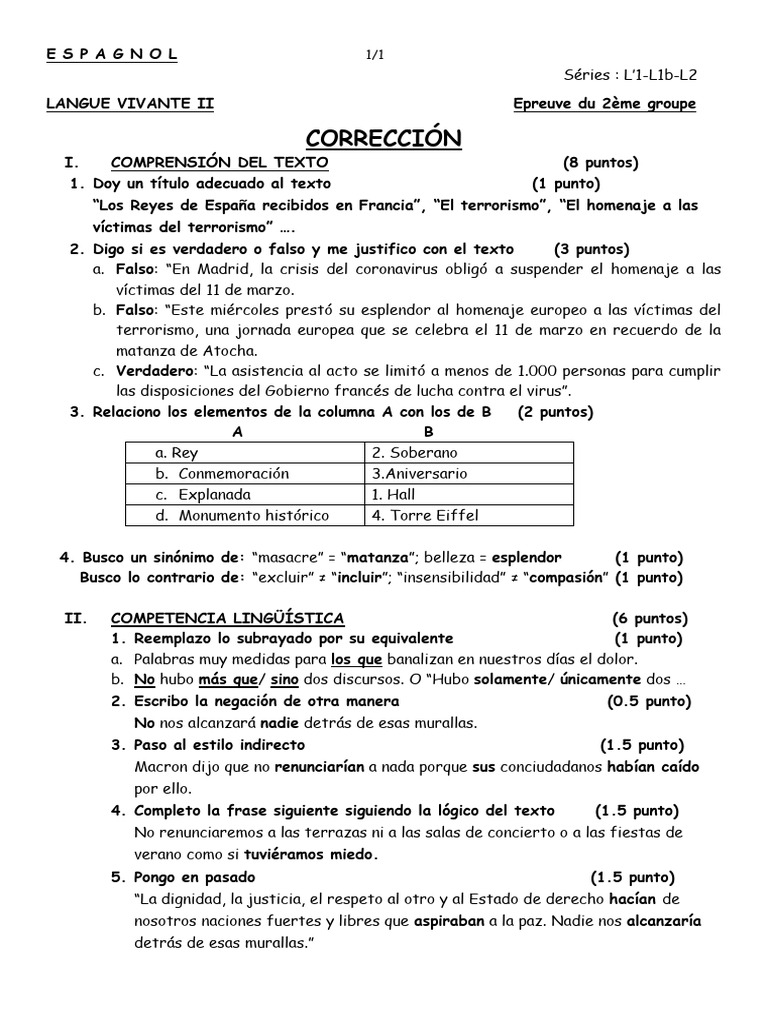 Corrige Epreuve Bac 2021 - Espagnol-Lv2-Lv2 2eme Groupe Sénégal | PDF