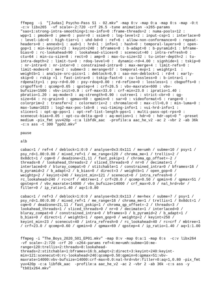 FFmpeg Video Encoding Parameters Guide | PDF