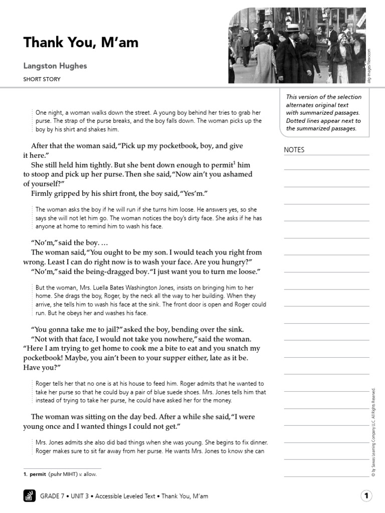 Thank You, M'am - Accessible Leveled Text PDF | PDF