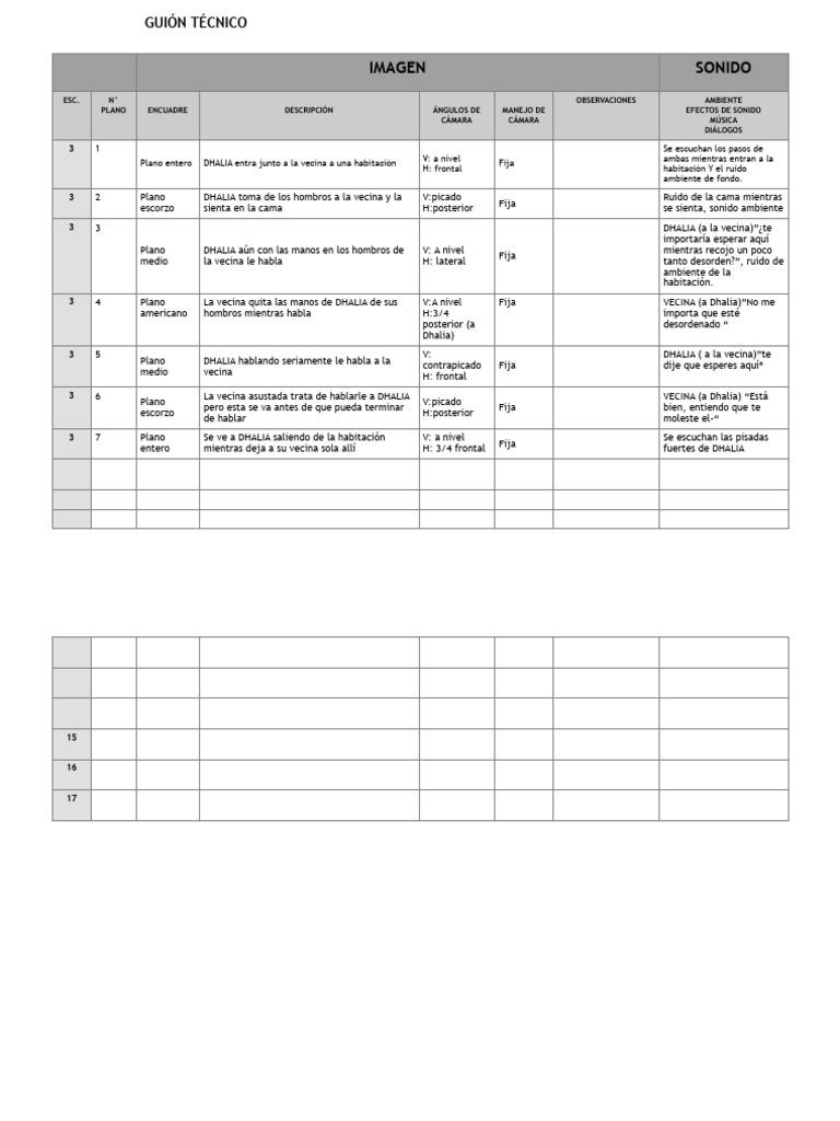 Plantilla de Guion Tecnico | PDF