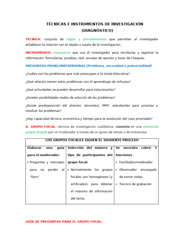 Técnicas e Instrumentos de Iepc-pec | PDF | Enseñando | Grupo de enfoque