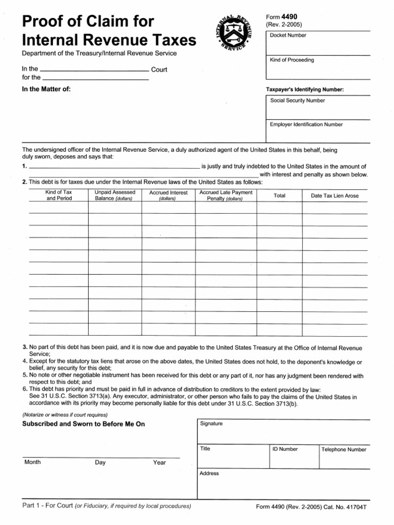 IRS Form 4490 Proof of Claim | PDF
