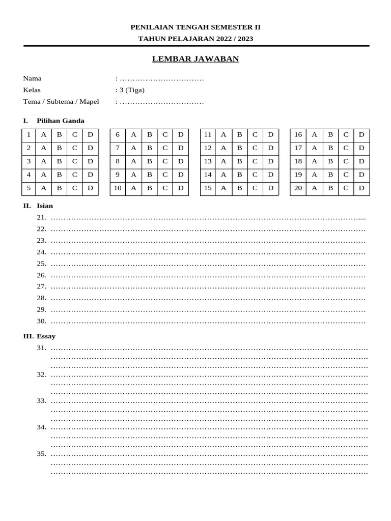 Lembar Jawaban PTS Ii | PDF