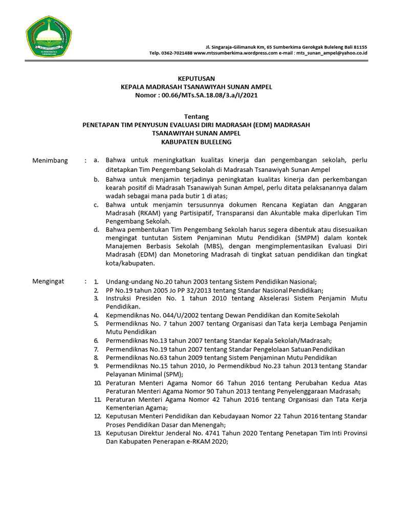 Tim Penyusun EDM MTs Sunan Ampel 2021-2025 | PDF