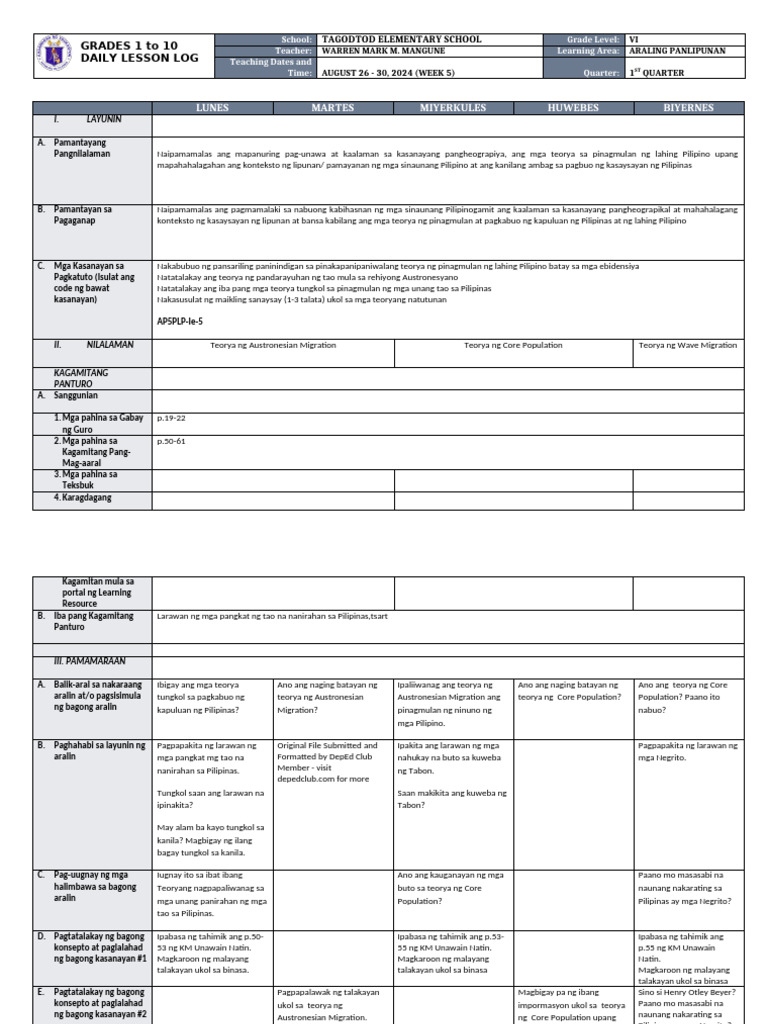 DLL_ARALING PANLIPUNAN 6_Q1_W5 | PDF