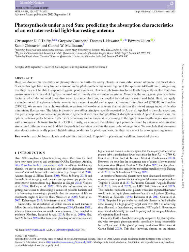 Photosynthesis Potential Around Red Dwarfs | PDF | Photosynthesis | Stars