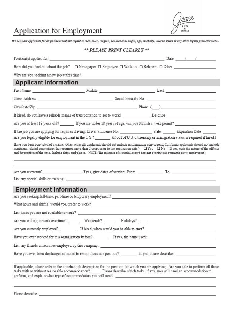 Employee Application Grace Logo | PDF | Employment | Justice