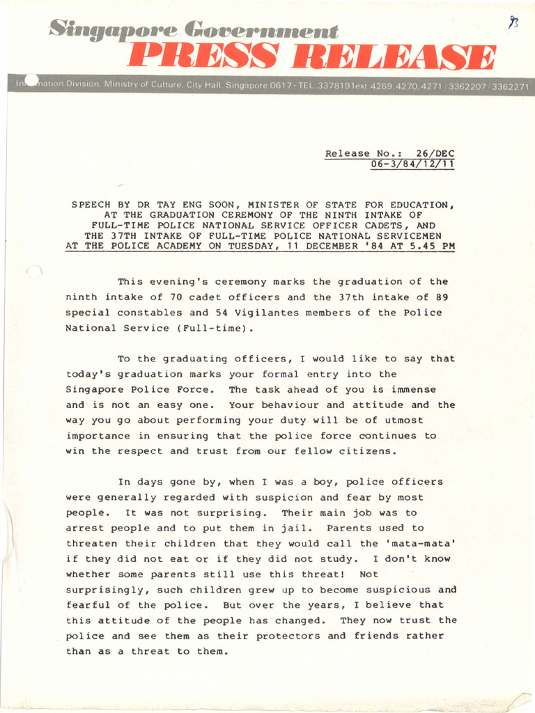 GSpeech 1984 Tay Eng Soon | PDF | Police | Crimes