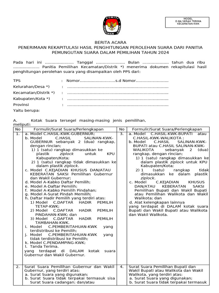 Formulir Model d Kecamatan | PDF