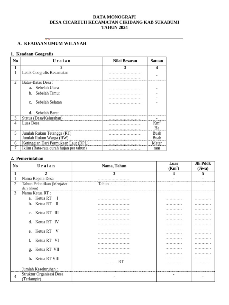 Format Monografi Desa | PDF