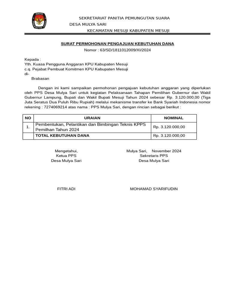 Pengajuna Dan Bukti Penerimaan Op KPPS | PDF
