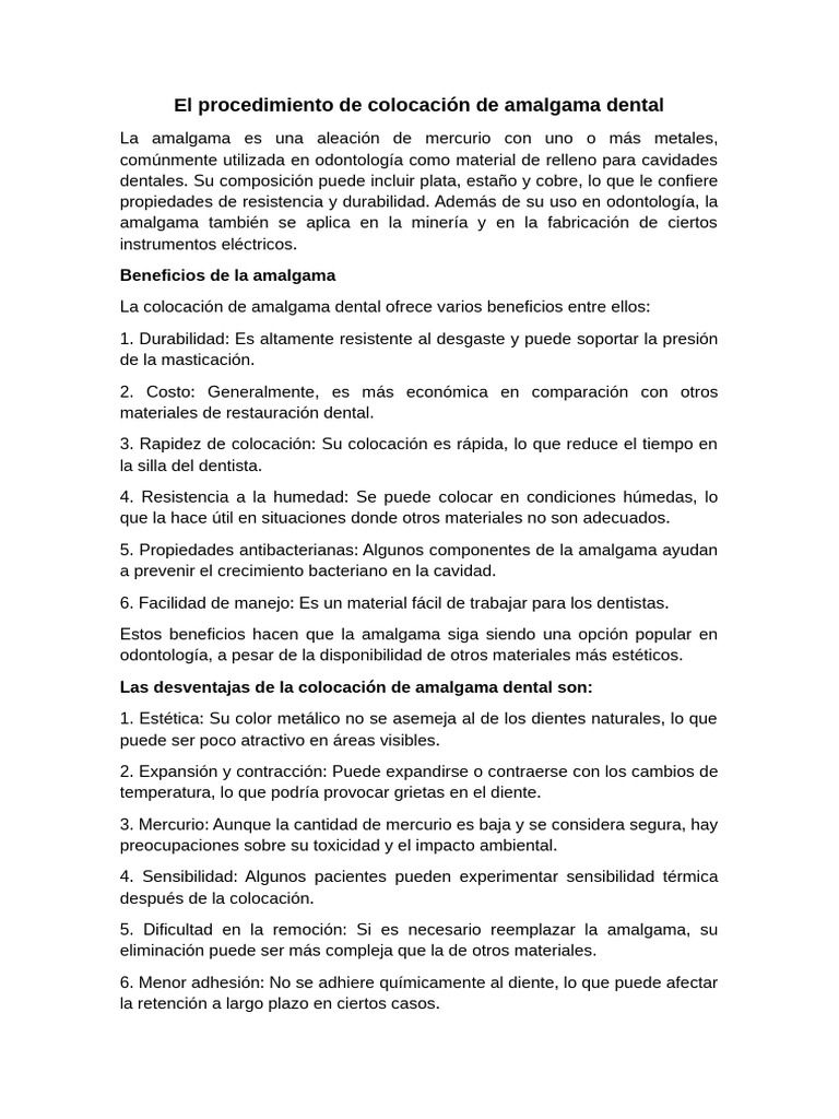 amalgamas | PDF | Odontología | Mercurio (Elemento)