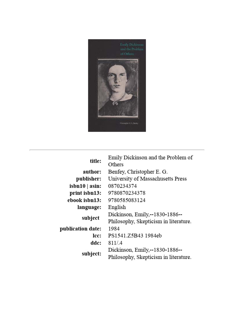 Christopher E. G. Benfey - Emily Dickinson and the problem of others ...
