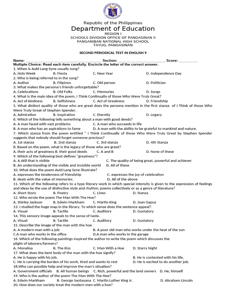 2nd Periodical Test G9 Edited | PDF