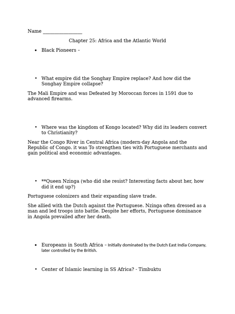 HW Atalntic Slave Trade and Tems To Know Students | PDF | Atlantic ...