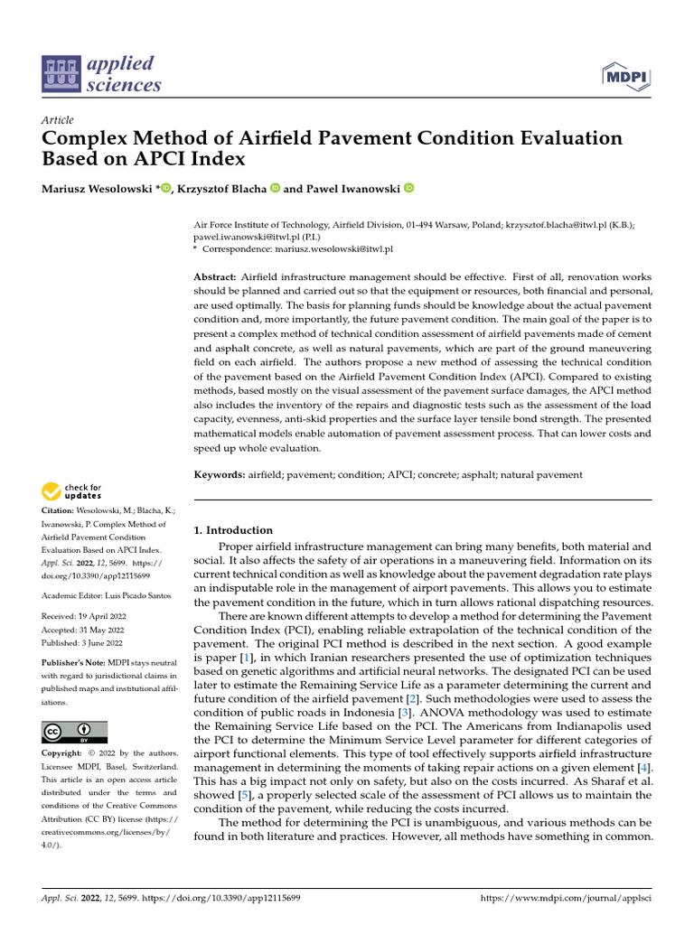 Complex Method of Airfield Pavement Condition Evalution Based On APCI ...
