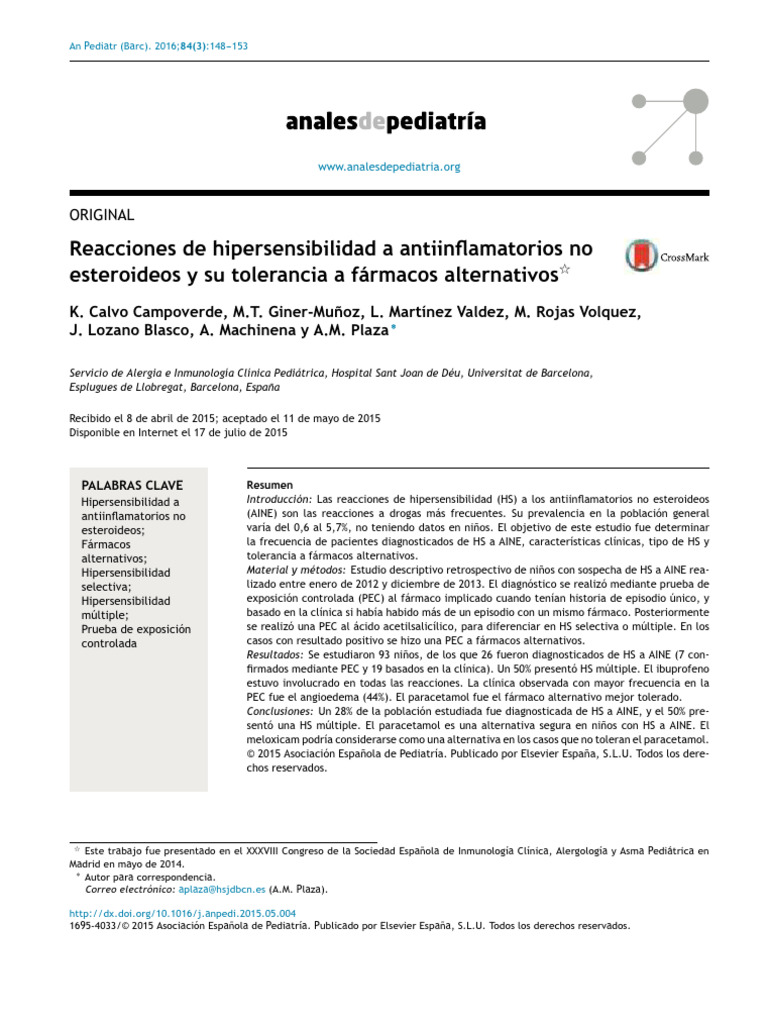 hipersensibilidad antiinflamatorio | PDF | Droga anti-inflamatoria libre de esteroides | Alergia