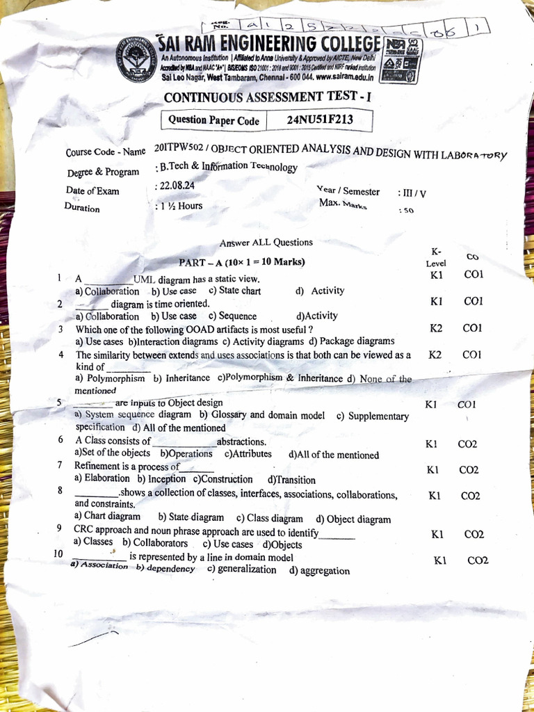 Ooad Cat Questions Pdf Unified Modeling Language Conceptual Model