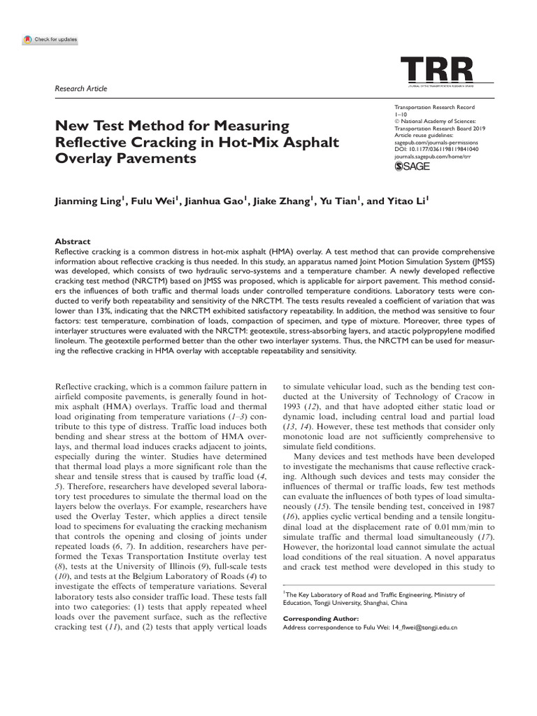 New Test Method For Measuring Reflective Cracking in Hot-Mix Asphalt ...