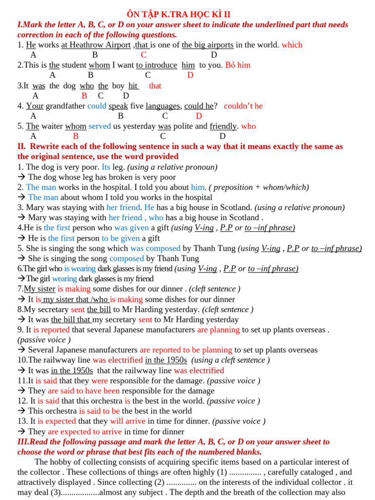 Ôn K.tra Hkii - 11 DK T 4 | PDF | Syntax | Linguistics