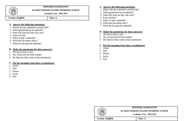 English Lesson 2 Murojaah 24. | PDF