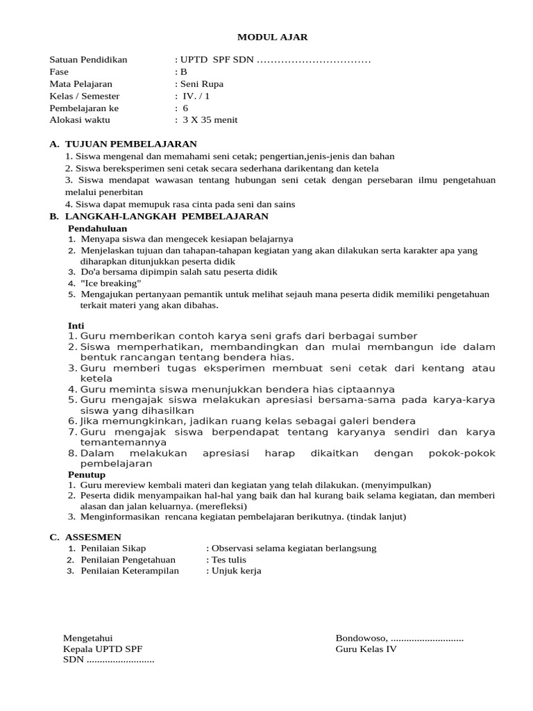 Modul Ajar 6 Senirupa | PDF