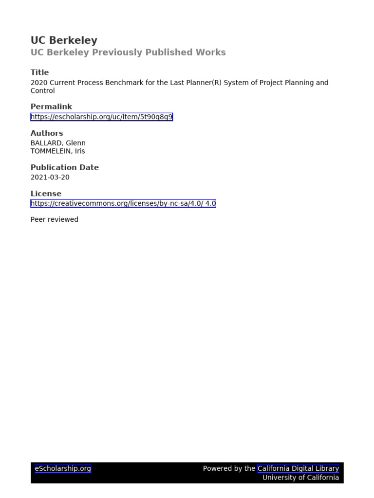 Ballard_Tommelein_2021 LPS Benchmarks | PDF | Reliability Engineering | Project Management