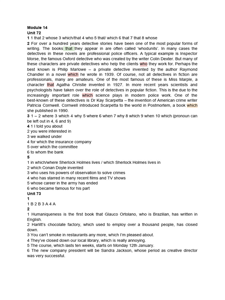 Keys. Module 14 My Grammar Lab B1B2 | PDF | Detective Fiction | Crime ...