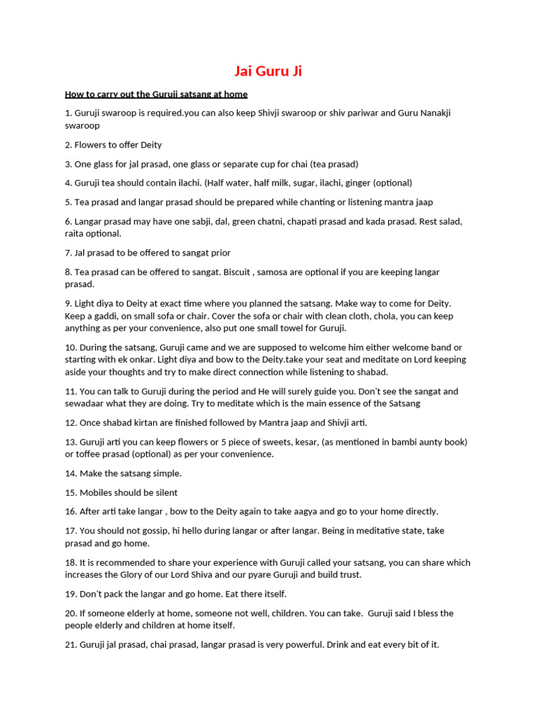 Guruji Ke Satsang Ka Protocal | PDF | Indian Religions