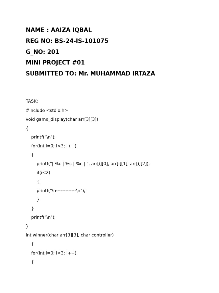 Tic-Tac-Toe Game in C Programming | PDF