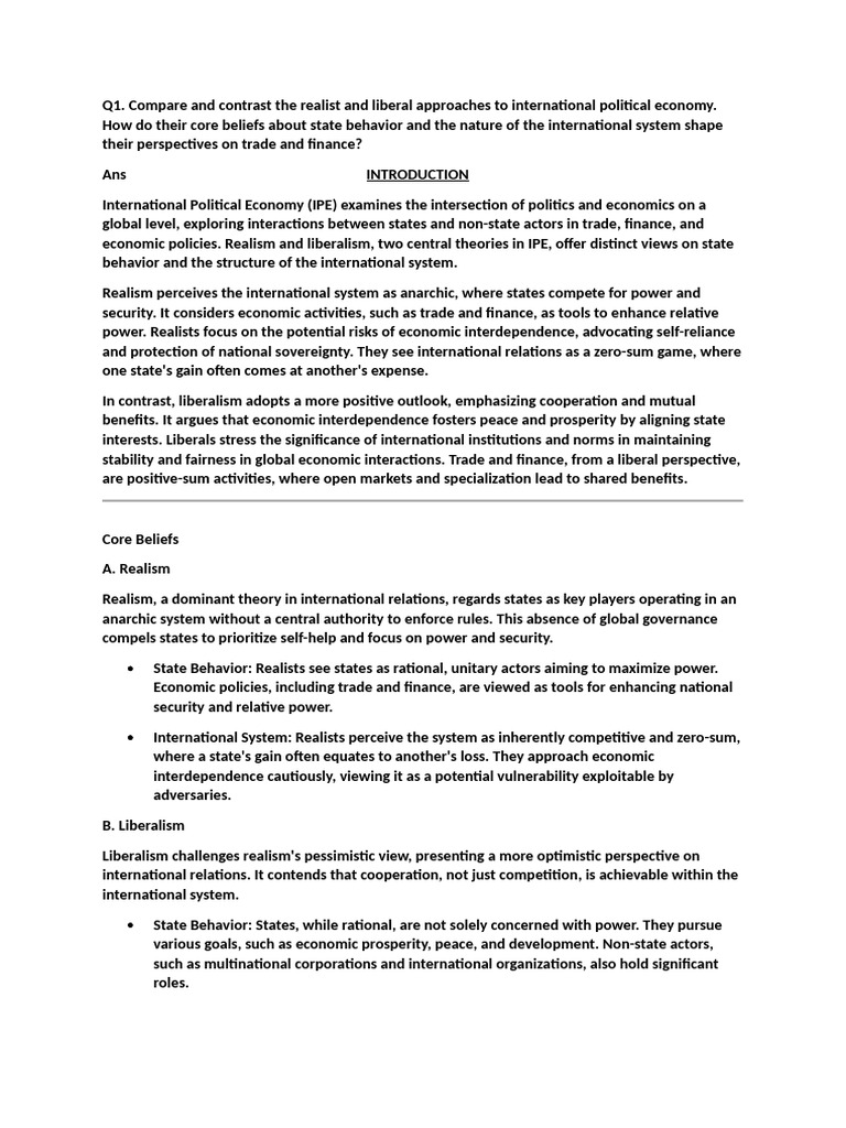 Realism vs. Liberalism in IPE Analysis | PDF | Subprime Mortgage Crisis | International Relations