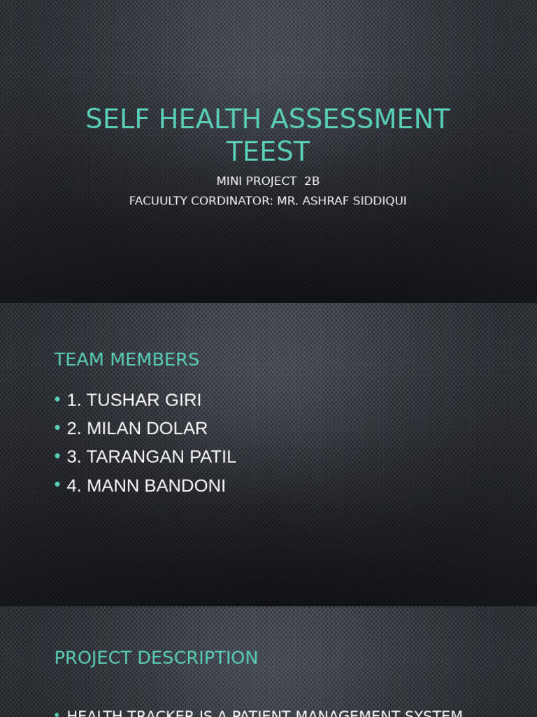 Self Health Assessment Teest | PDF Self Health Assessment Teest | PDF