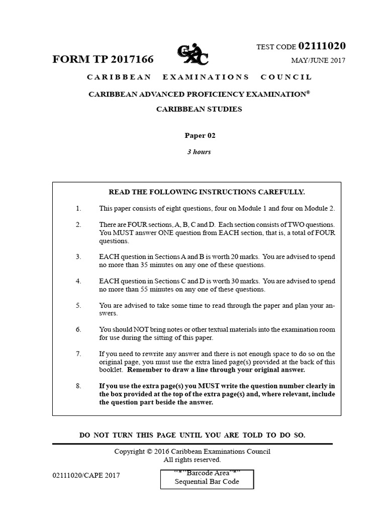 CAPE Caribbean Studies P2 2017 | PDF | Barcode