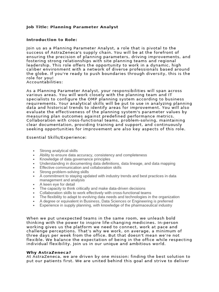 Planning Parameter Analyst | PDF | Business | Cognition